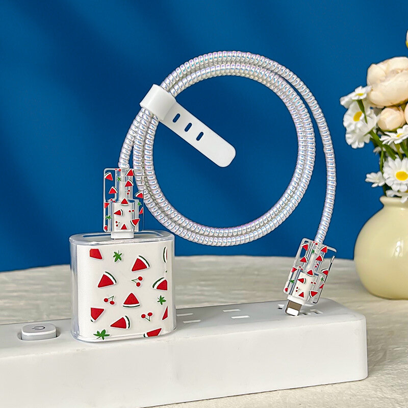 Чехол Hyun Yue, для кабеля Apple, защита от падения, прозрачный, цвет арбуза