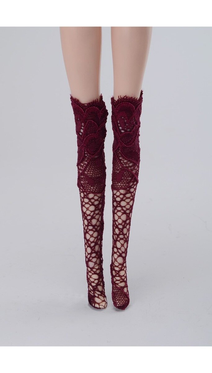 Гольфы для БЖД кукол Dollmore 12 inch Size - TX Lace Knee Socks (D Wine) (винные, кружевные, для кукол Пуллип 31 см / Блайз / Доллмор)