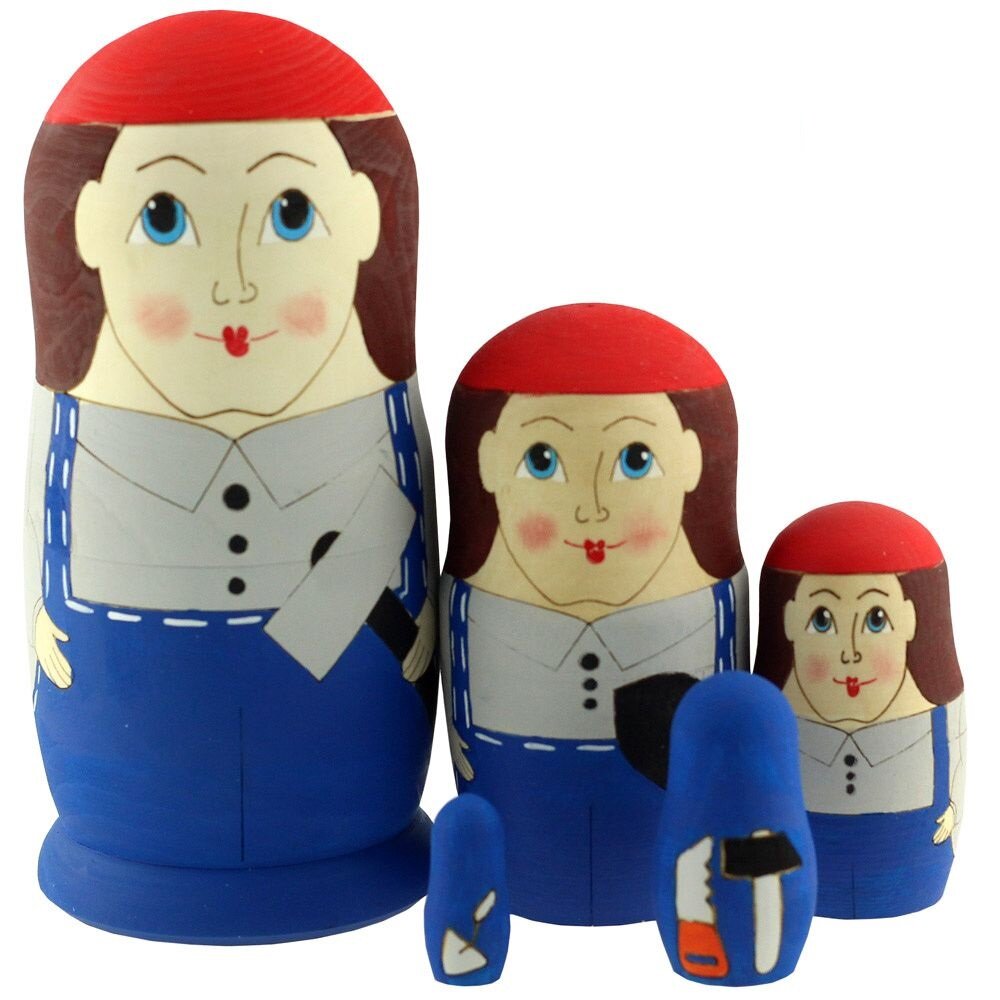 Матрешка "Строитель", расписная, 15см, липа, ручная работа, 5 кукол