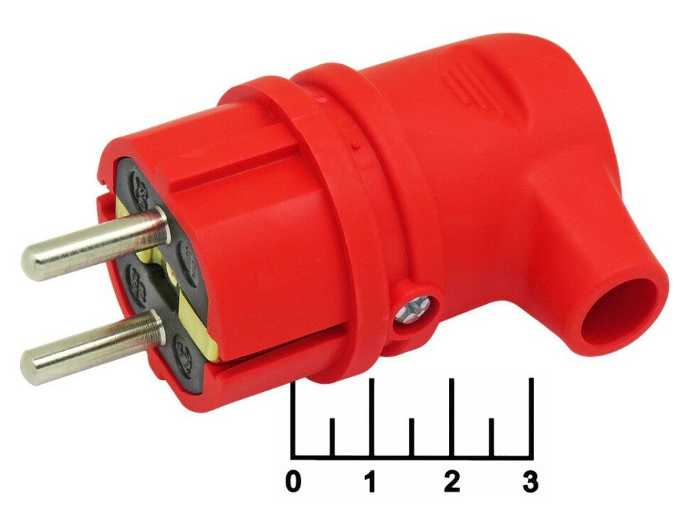Вилка электрическая с землей угловая красная резиновая 16A Эра (V9-Red-Ip44)