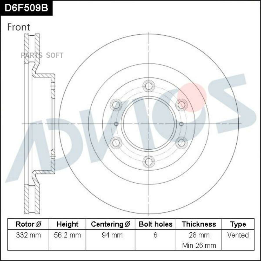 Диск тормозной пер. ADVICS ADVICS D6F509B | цена за 1 шт