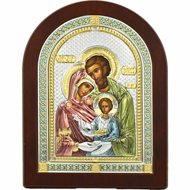 Икона "Святое семейство" в серебряном окладе. (21 х 26 см / Цветной защитный лак. Позолота на окладе.)