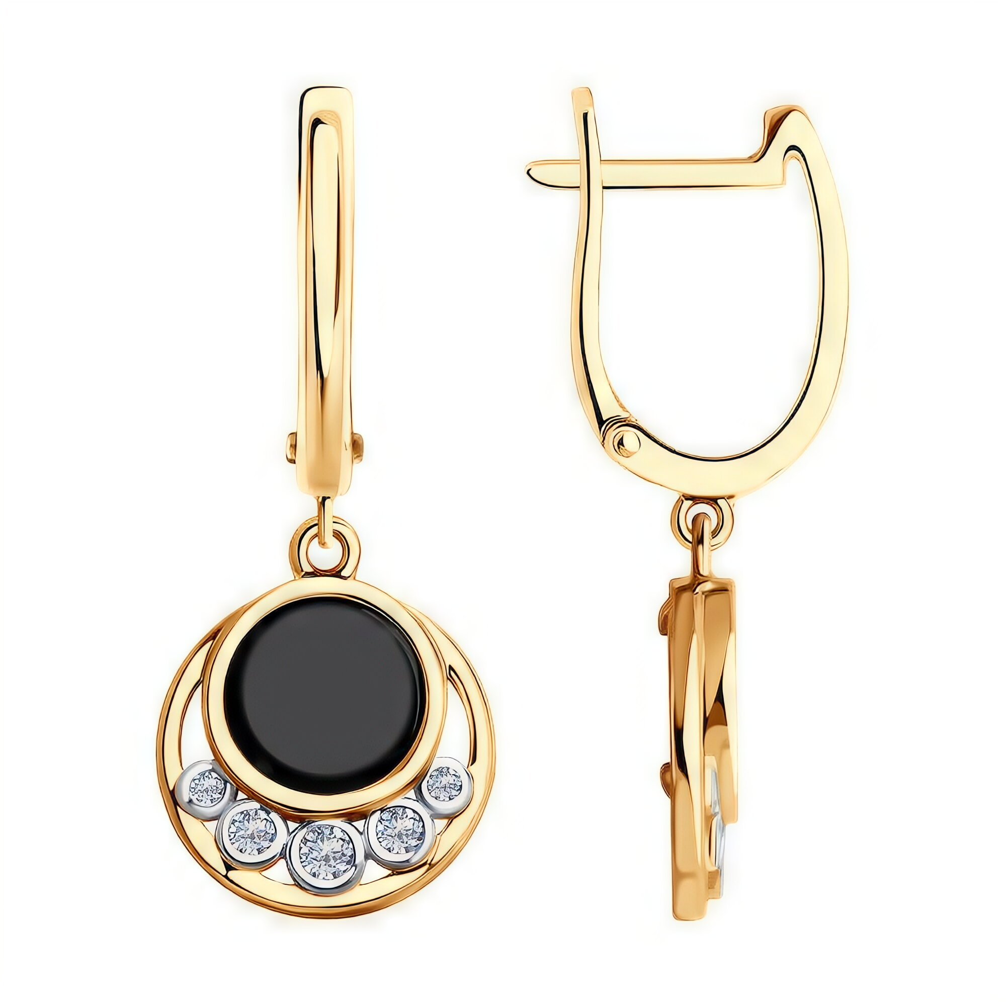 Серьги, красное золото, 585 проба, фианит, агат