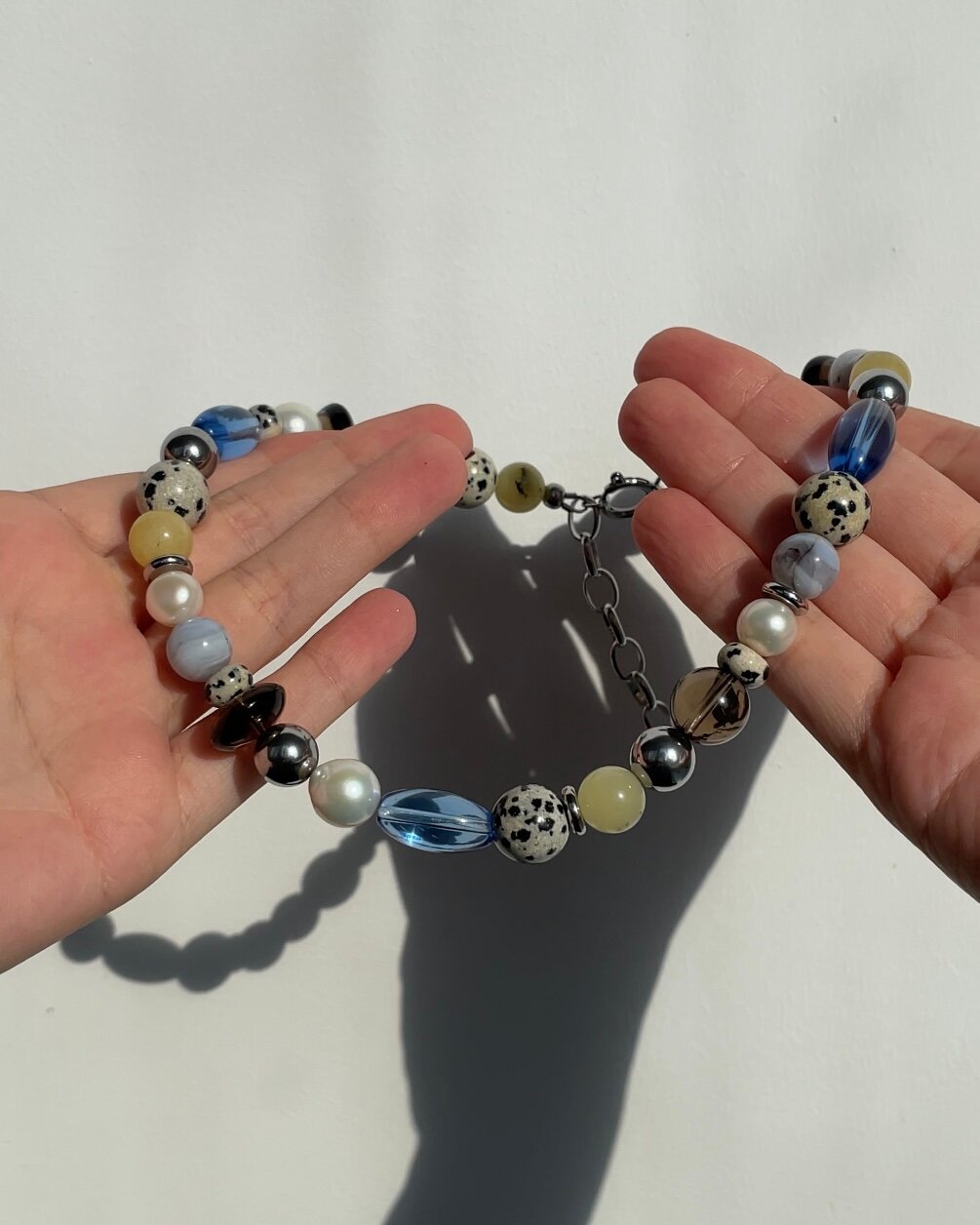 Чокер, стекло, жемчуг культивированный, агат, гематит, яшма