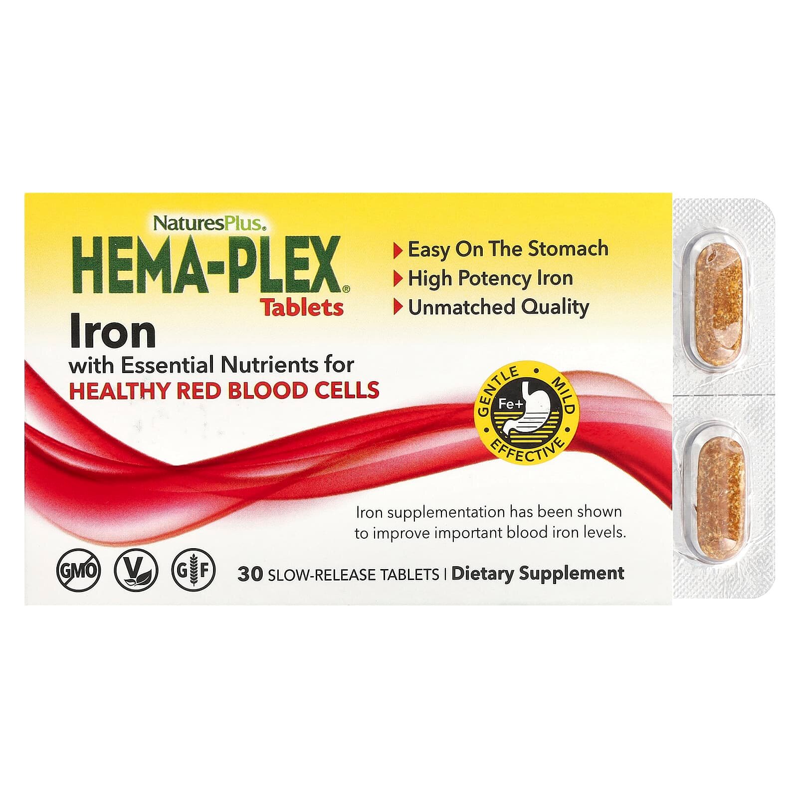 NaturesPlus, Hema-Plex, Железо хелат, 85 мг, 30 таблеток медленного высвобождения