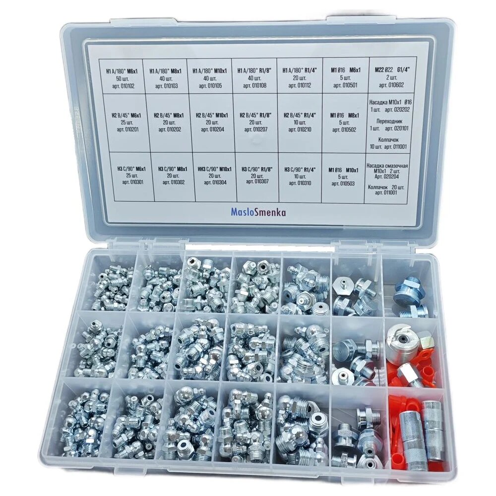 MasloSmenka Набор пресс-масленок (23 типа / 431 предмет) в кейсе GN-KIT-23-431, 012005