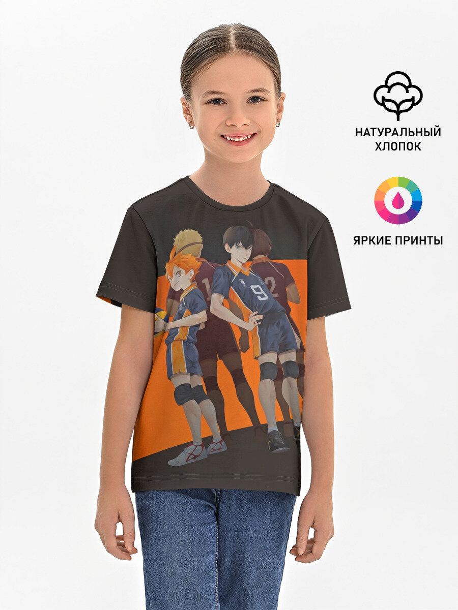 Футболка хлопковая детская Karasuno оранжевая полоса
