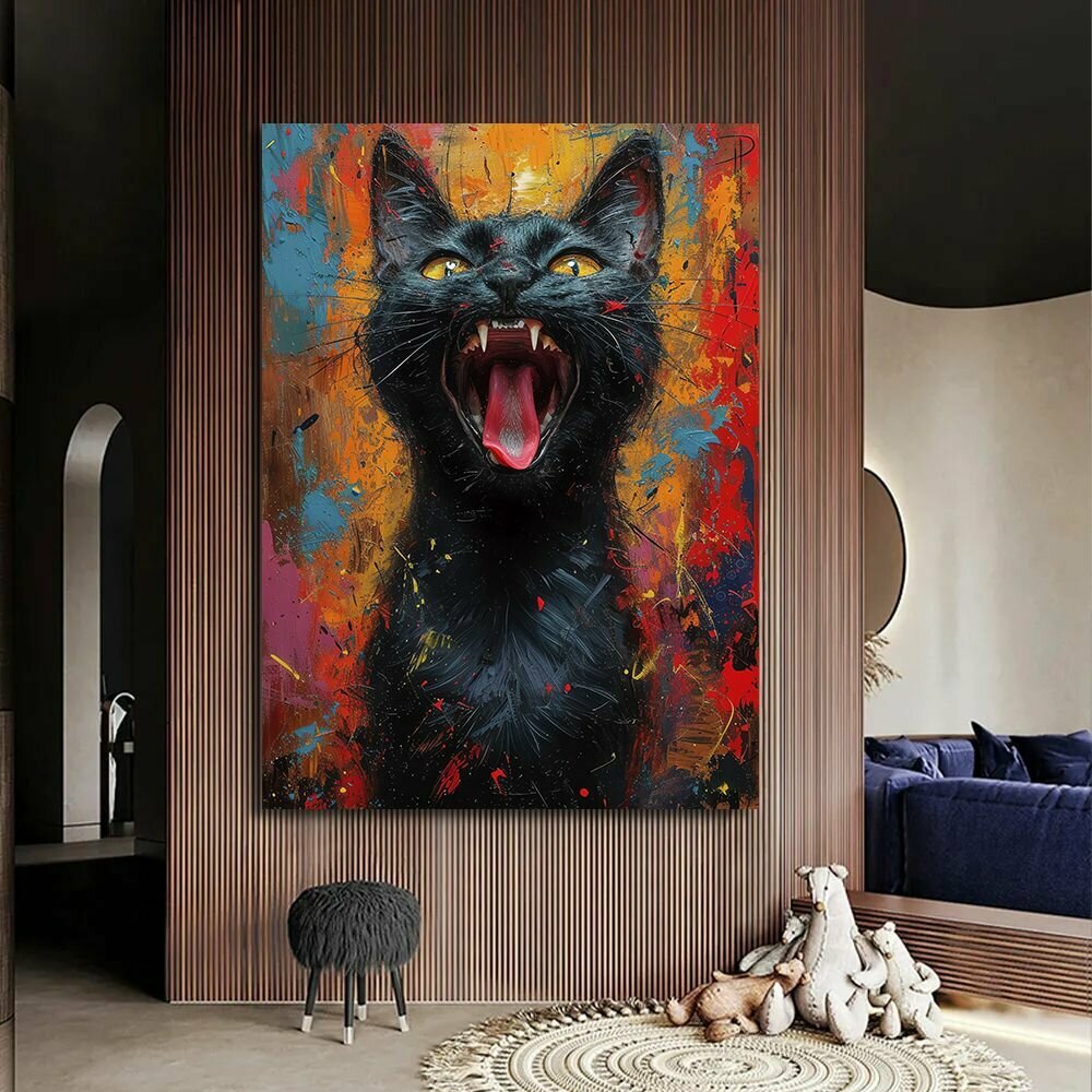 Постер кот, картина с котом, "Черный котик", 30х40 см.