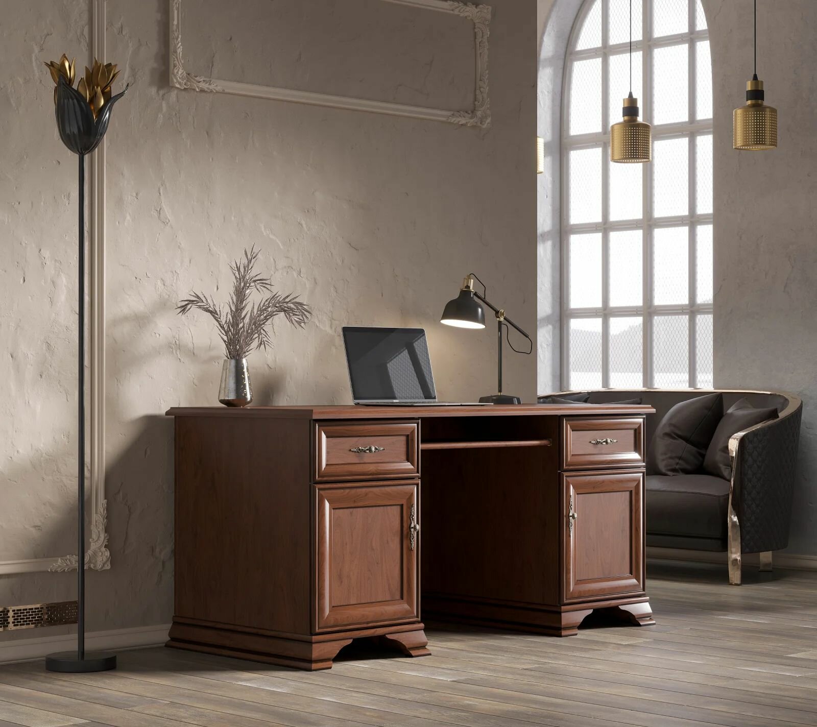 Стол письменный кентаки BIU2D2S каштановый, с ящиками, для школьника