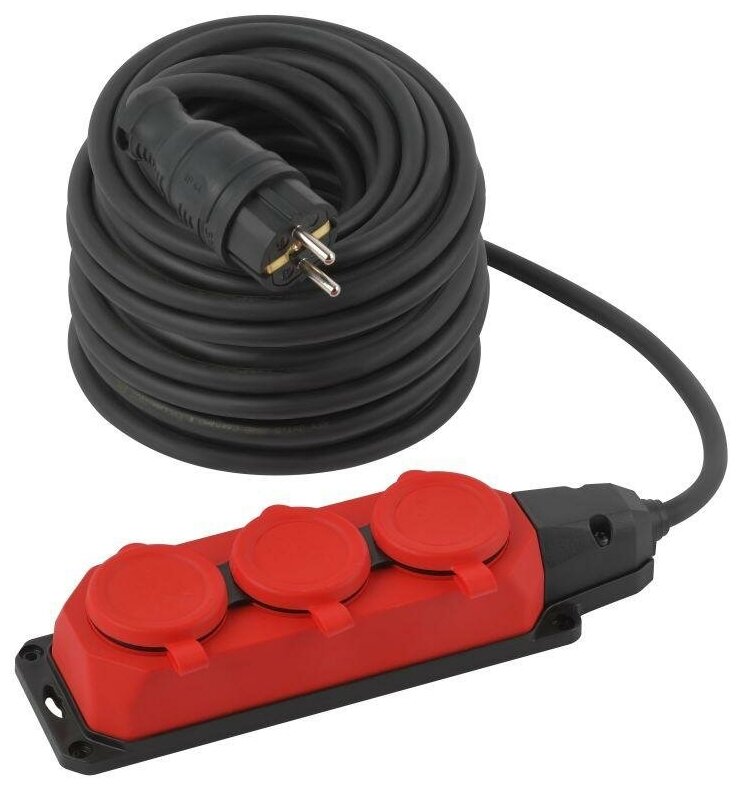 Удлинитель силовой UK-3e-3x1.5-30m-IP44(KG) с заземлением 3 розетки каучук 30м КГ 3х1.5кв. мм IP44 Эра Б0057582