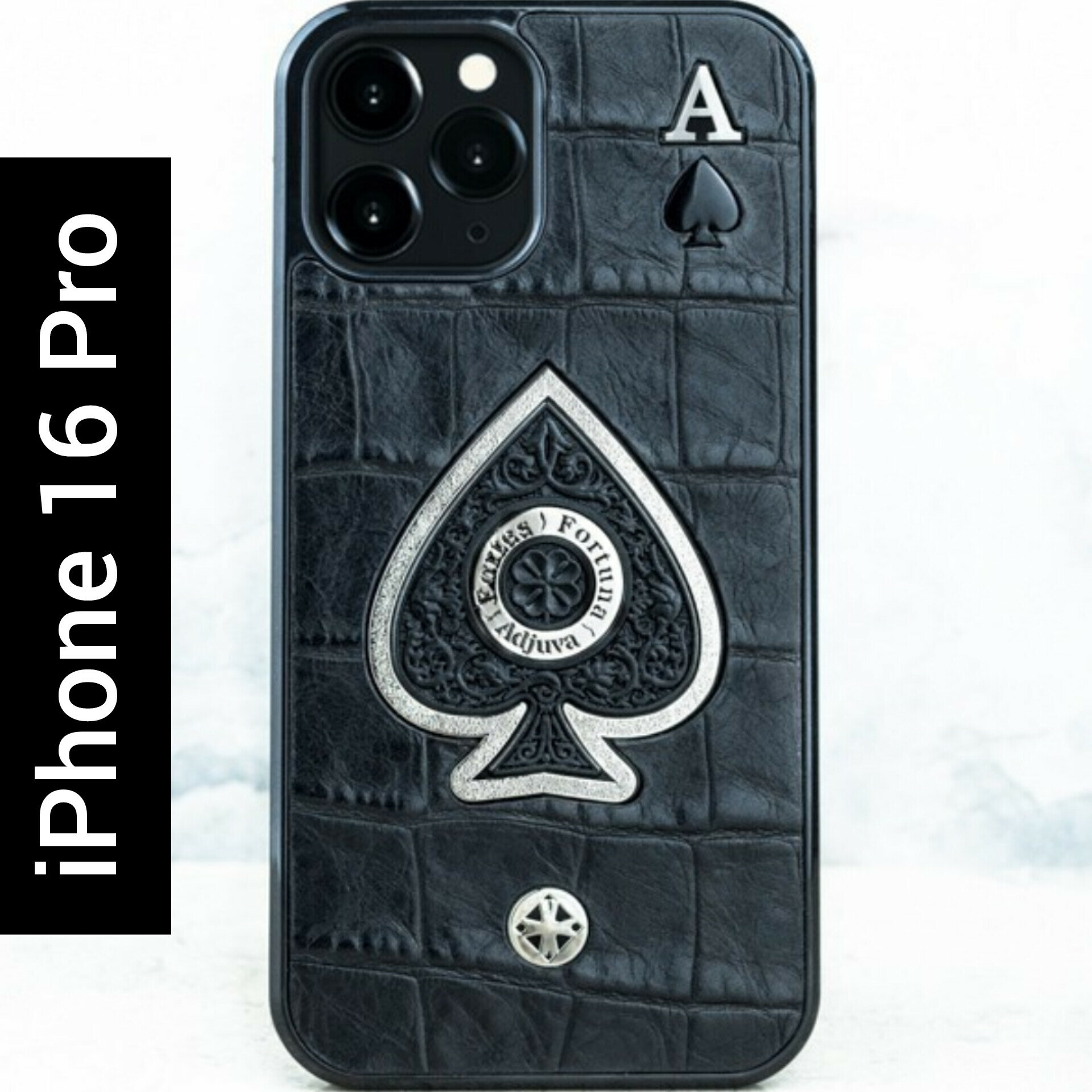 Чехол iPhone 16 Pro / Euphoria HM Ace of Spades - Euphoria HM - натуральная кожа, ювелирный сплав