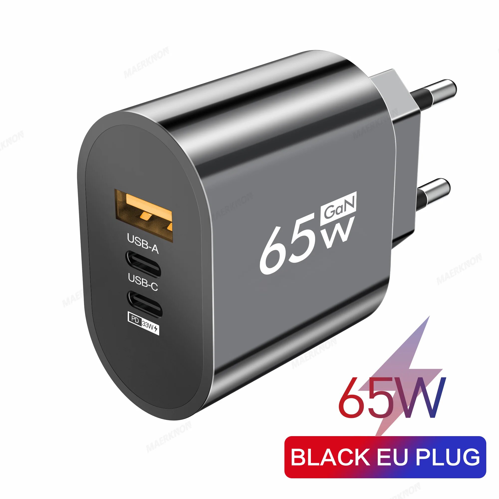 65 Вт PD USB C Зарядное устройство Quick Charge 3.0 Type C Адаптер для быстрой зарядки для EU Black