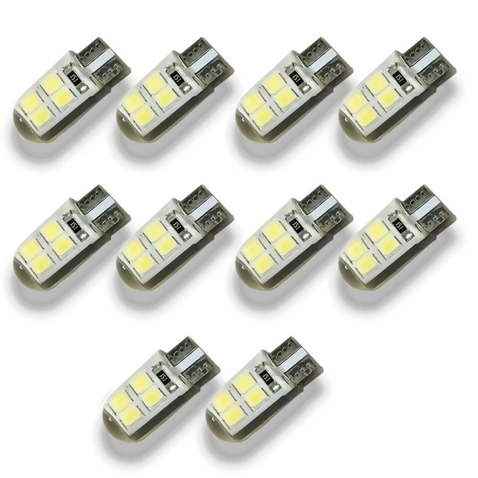 Автомобисветильник лампочка T10, 10x W5W, светодиодная лампочка с коротким силикагелем, высокий яркий купол для чтения, дверной номерной знак, клиновая сигнальная лампа, 12 В, белый, желтый белый