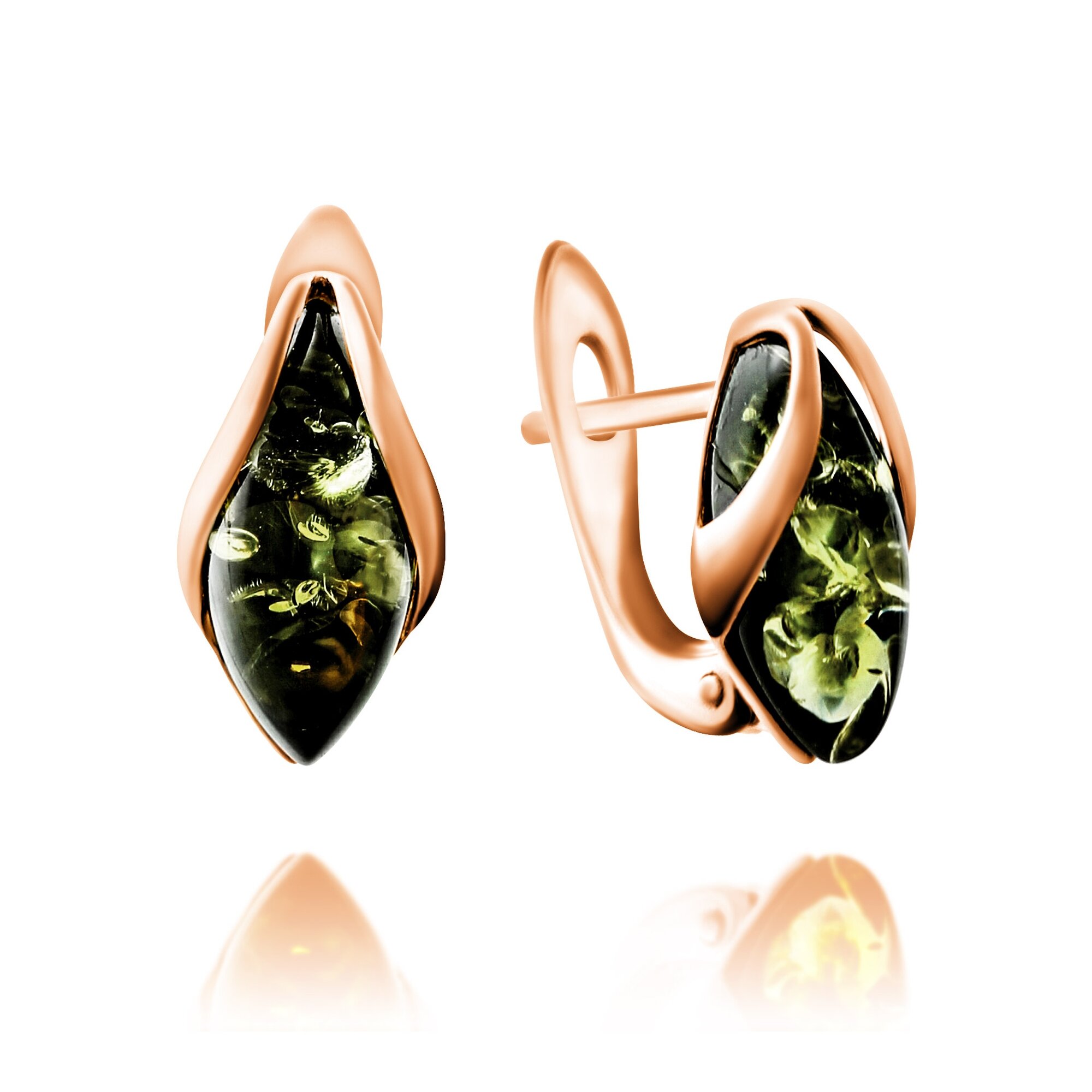 Серьги, серебро, 925 проба, золочение, янтарь