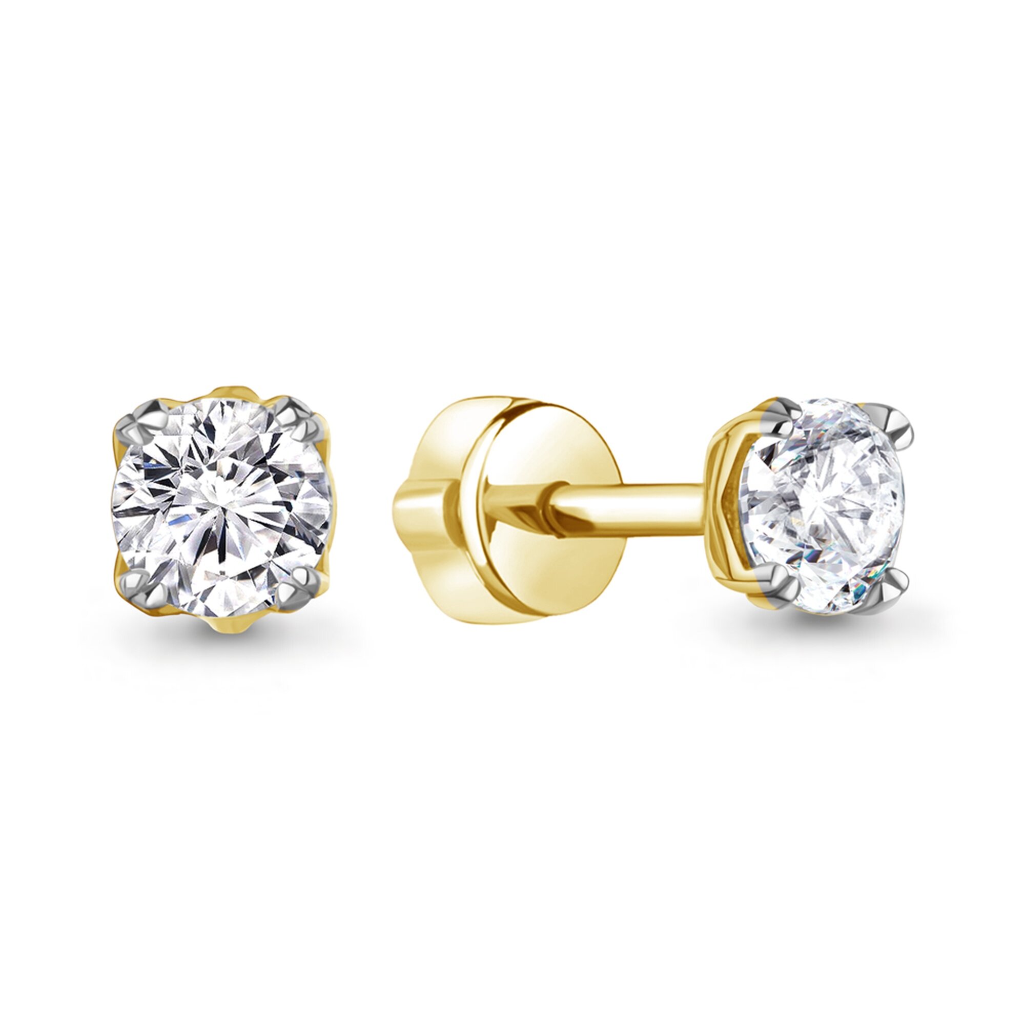 Серьги пусеты, желтое золото, 585 проба, бриллиант выращенный