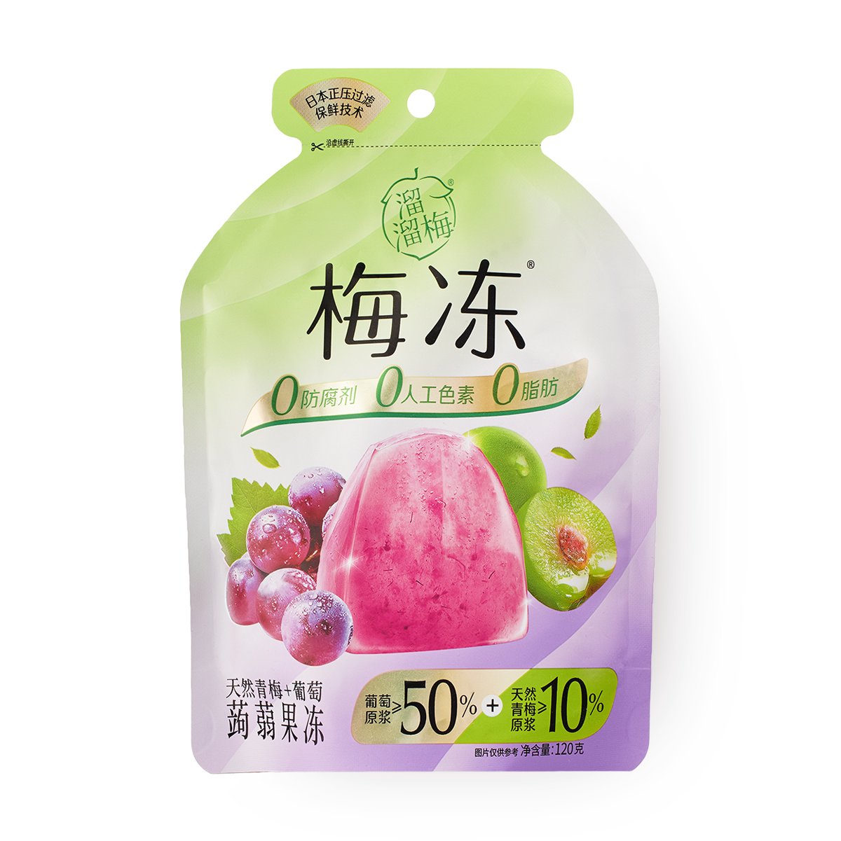 Желе конжаковое Liuliumei, с зелёной сливой и виноградом, 120 гр.