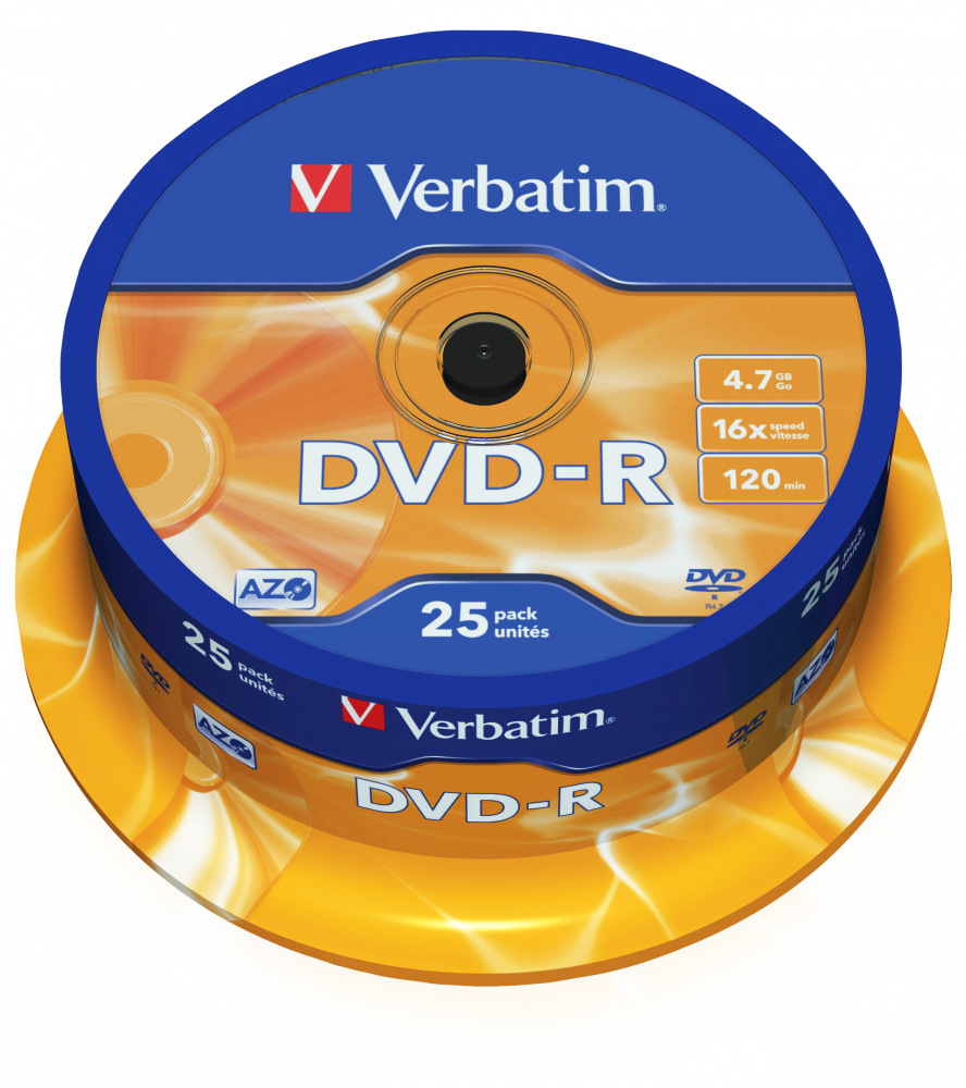 Оптический диск Verbatim DVD-R 4.7GB 16X AZO Matt Silver, Spindle, 25 шт