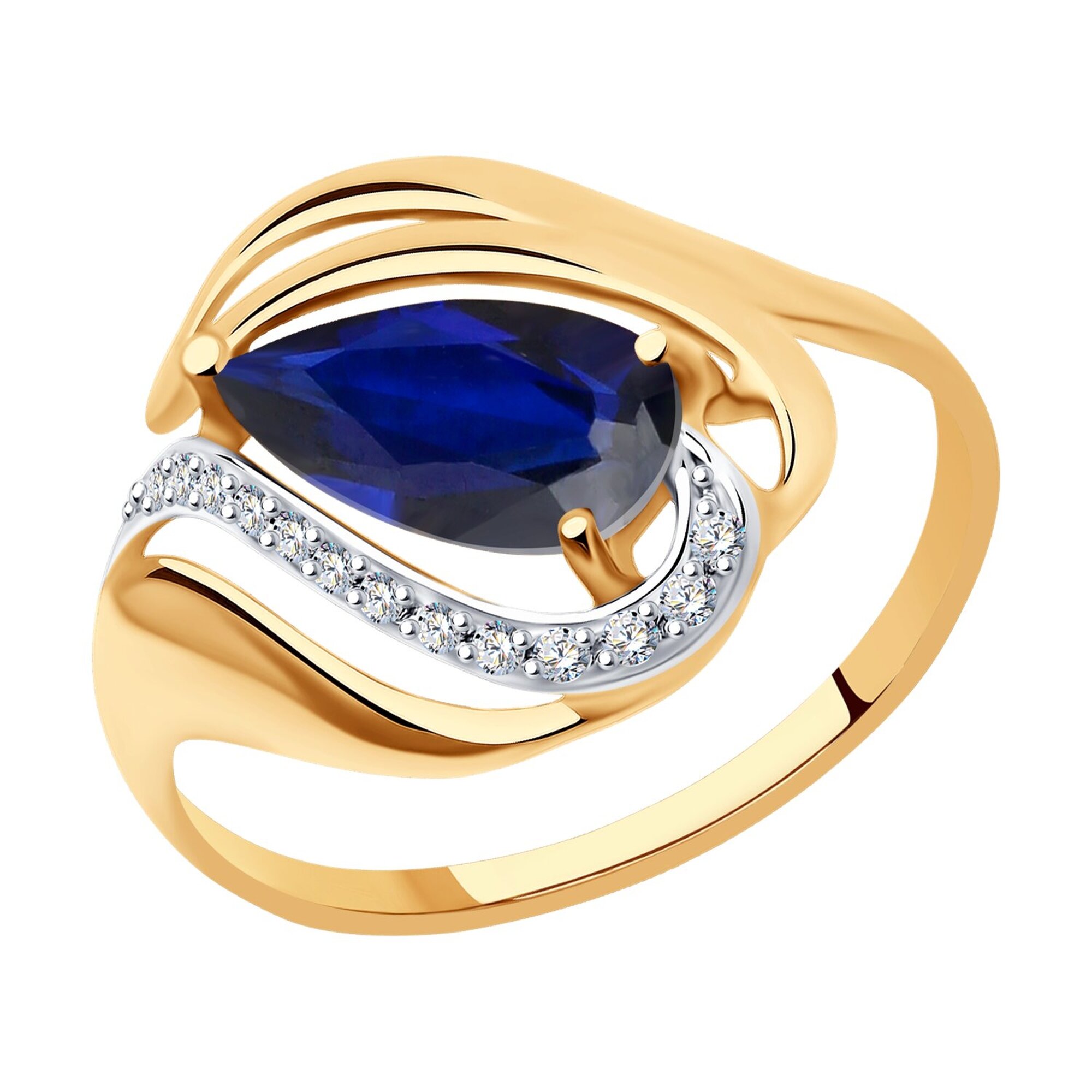 Кольцо, красное золото, 585 проба, фианит, корунд