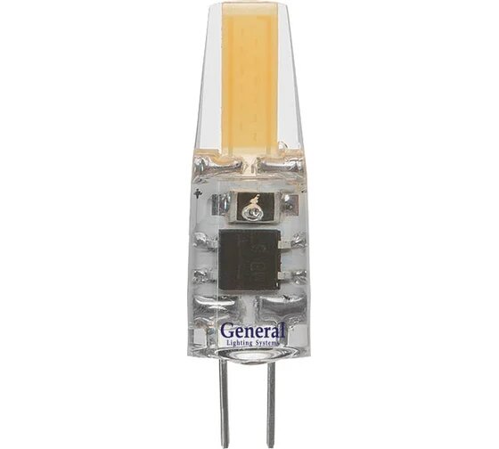Лампа светодиод. LED G4 3Вт 12V GENERAL 3W 2700K 2K COB силикон BL5 652600
