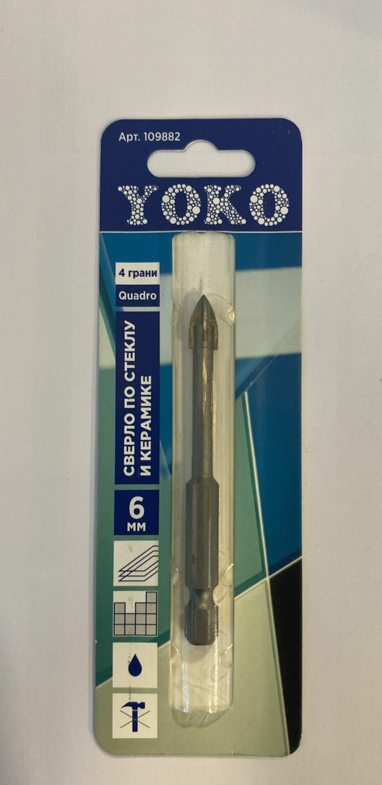 Сверло по керамике и стеклу 6мм 4 грани QUADRO YOKO/TVB 109882/473845