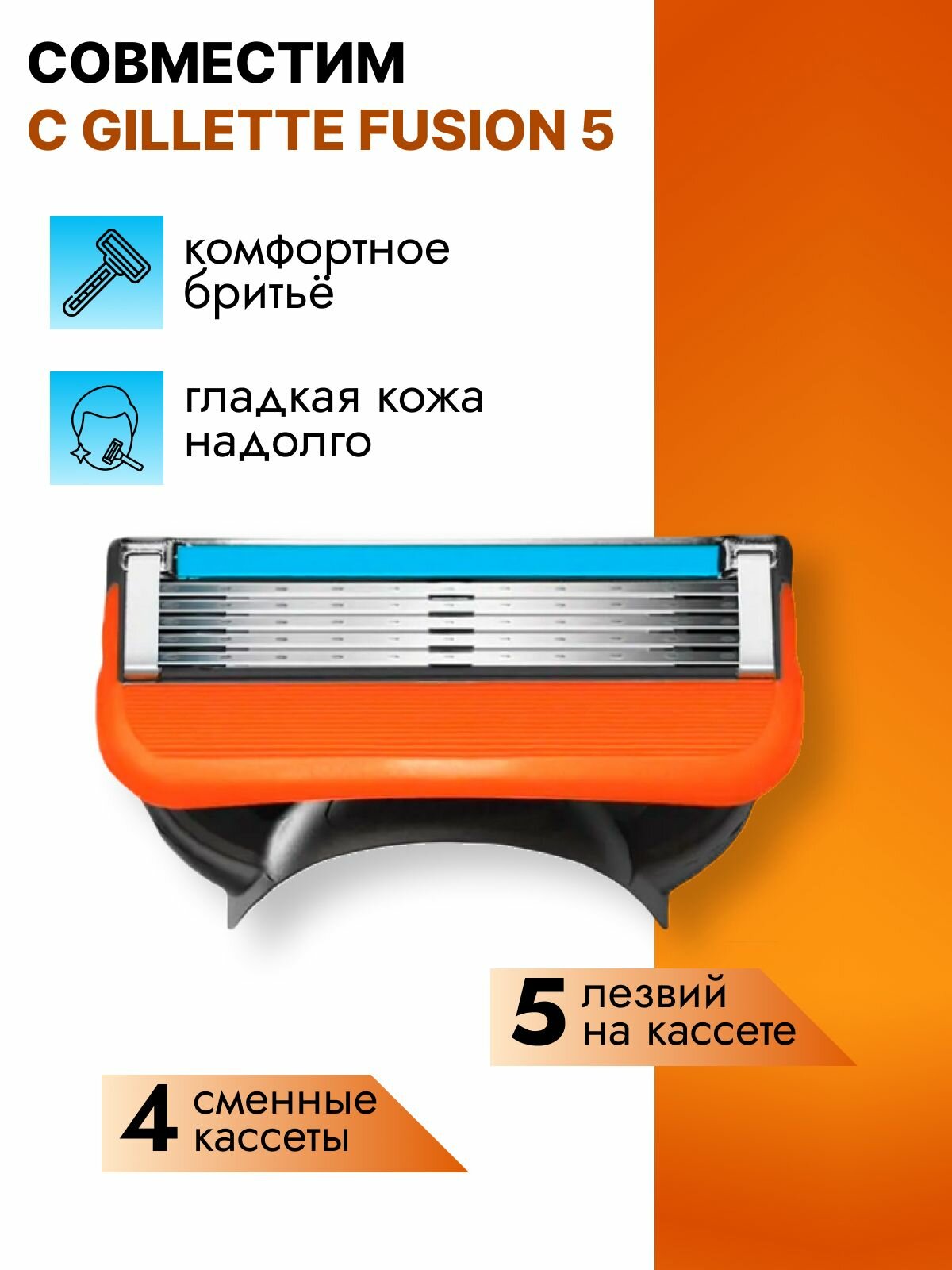 Кассеты для бритья 4шт совместимые с Fusion 5