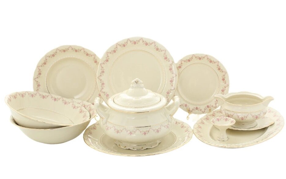 Столовый сервиз на 6 персон 25 предметов Мелкие цветы, Слоновая кость, Соната 07562011-0158, Leander