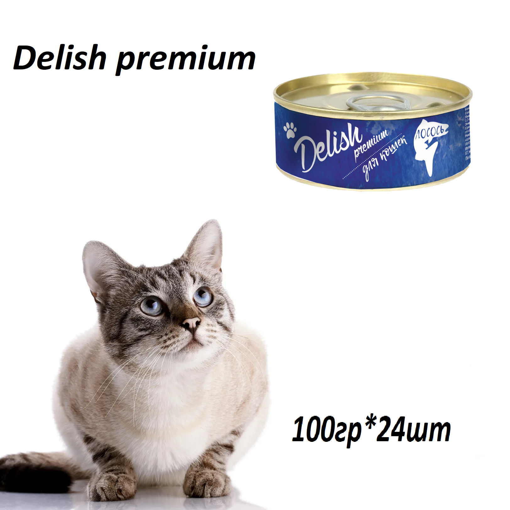 Консервы Delish Premium для взрослых и пожилых кошек, лосось, 100г, 24шт