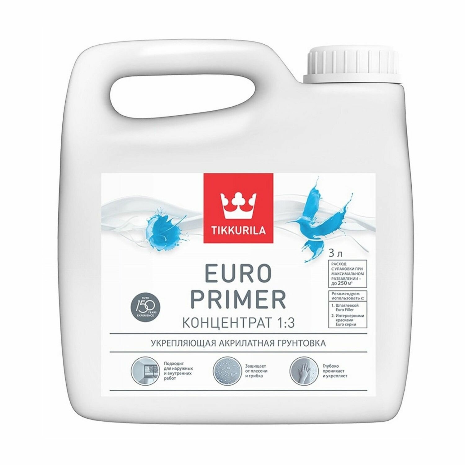 Грунтовка концентрированная 1:3 Tikkurila / Tikkivala Euro Primer (3л)