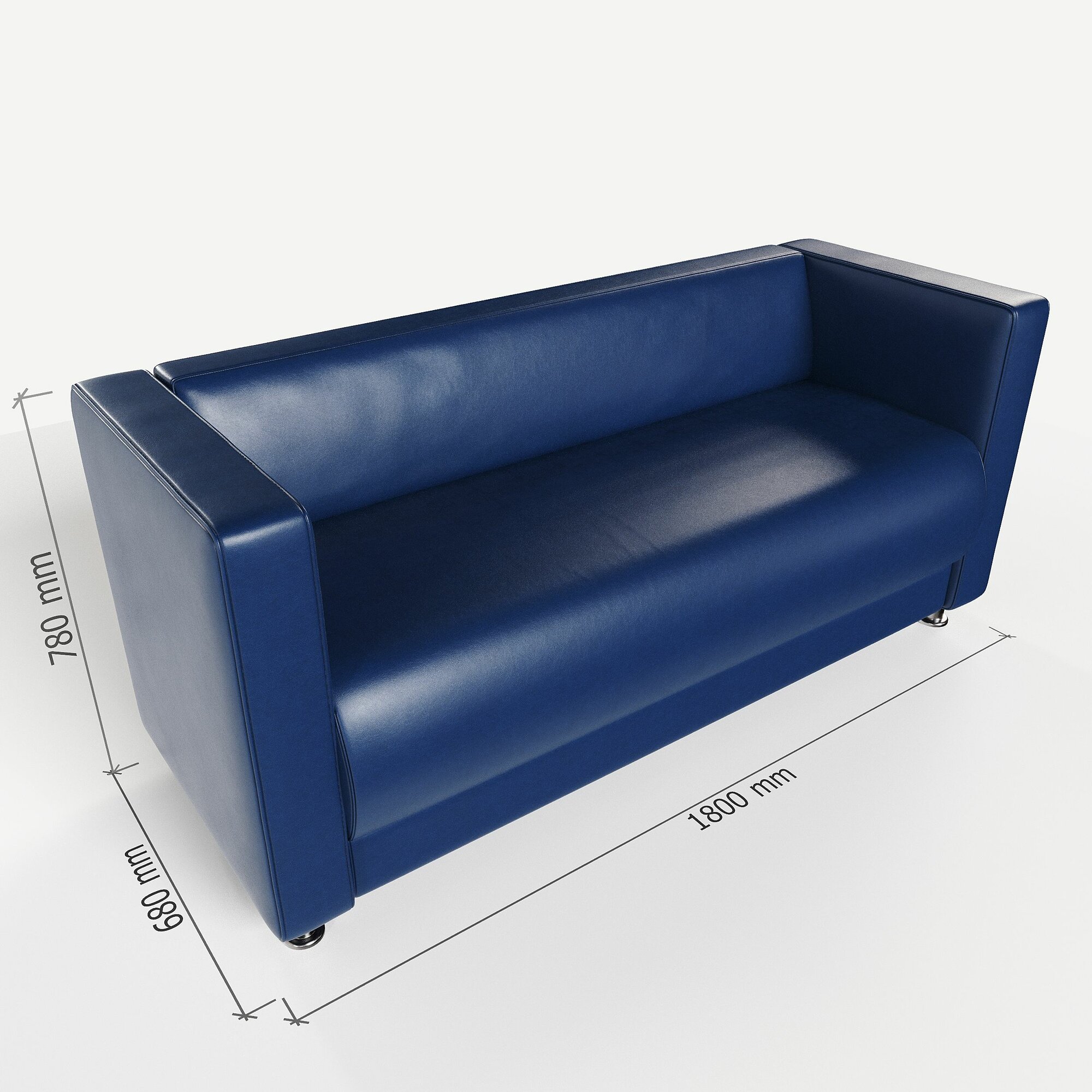 Диван прямой офисный из эко кожи с подлокотниками Пауза (Синий 180)