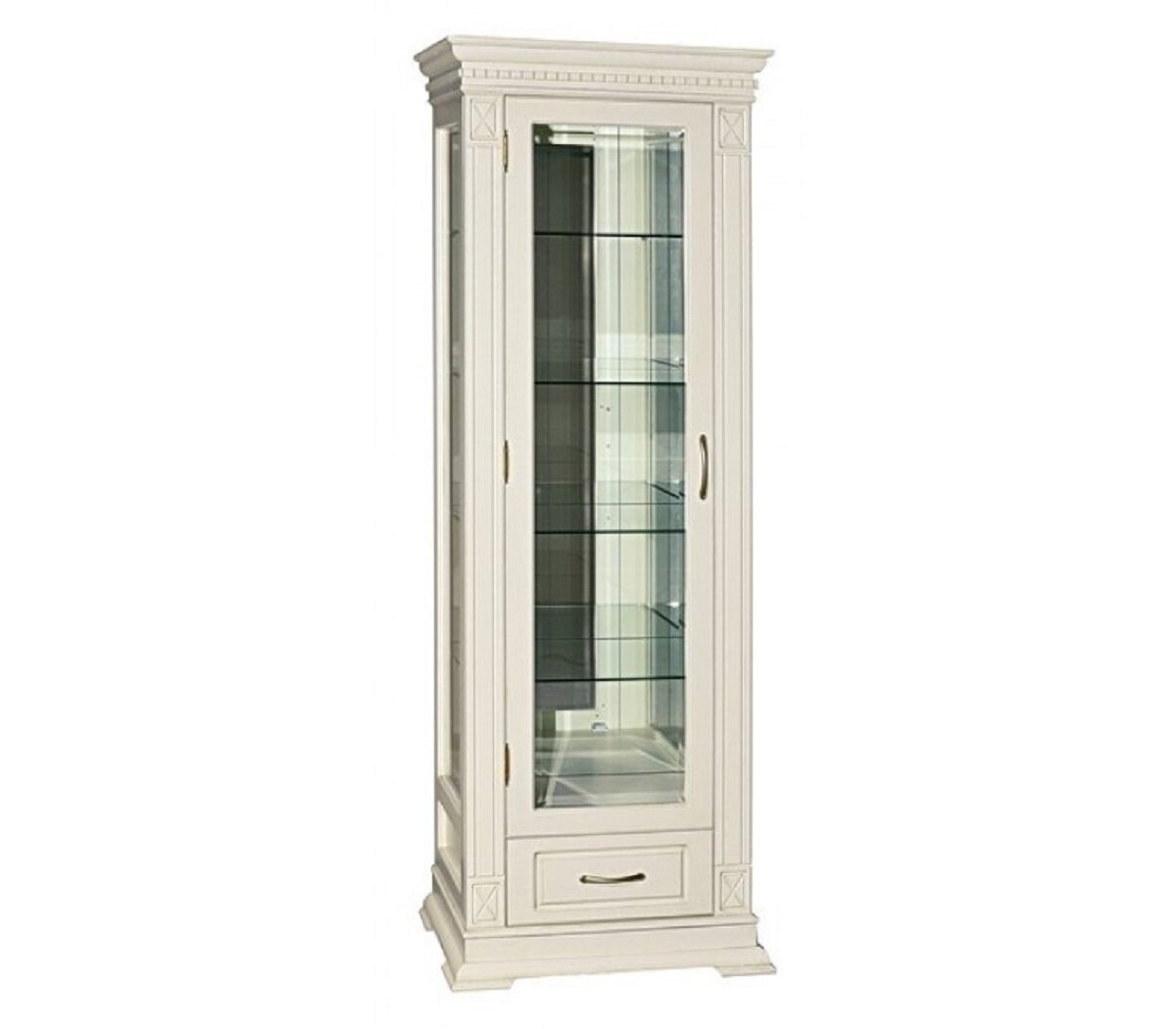 Шкаф-витрина , "Верди Premium 023". из массива сосны , 60*40*200 Белый, Зеркало, стеклянные полки.