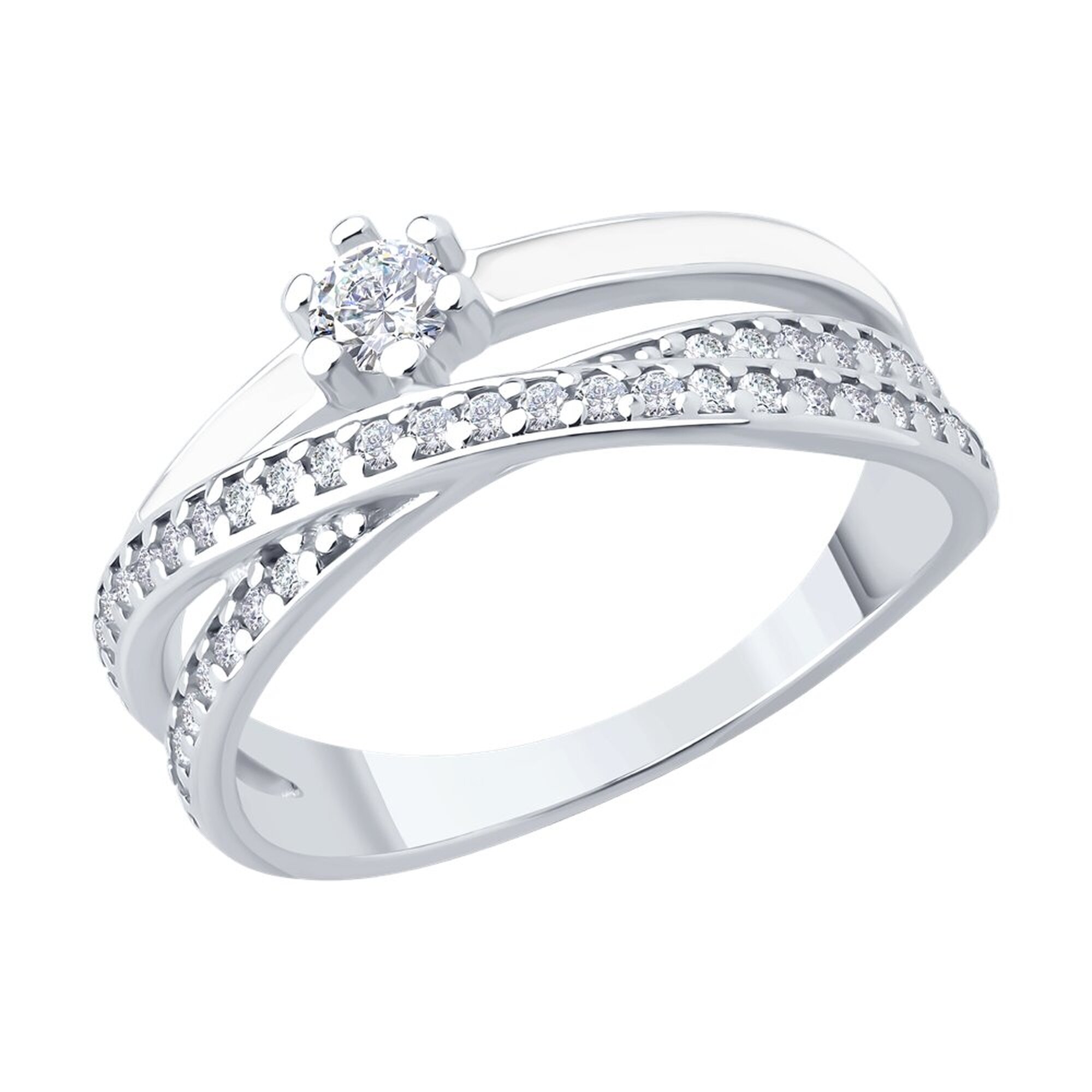 Кольцо, серебро, 925 проба, родирование, фианит, эмаль