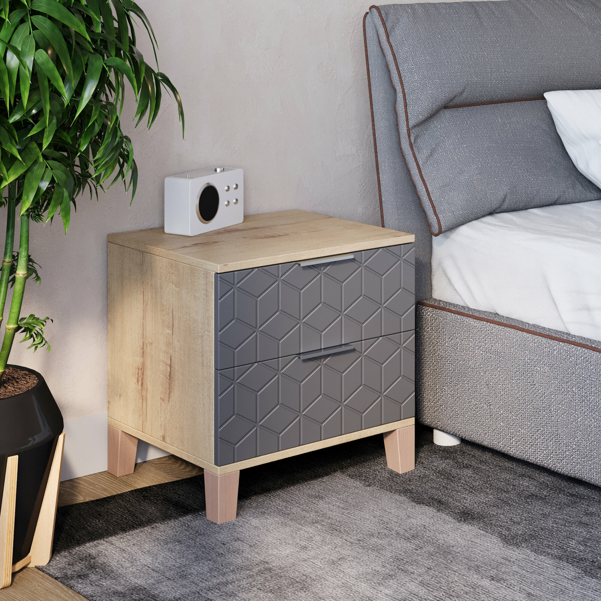 Тумба прикроватная для спальни, тумбочка напольная с ящиками Марвин - 0 Графит, 50х50х40 см