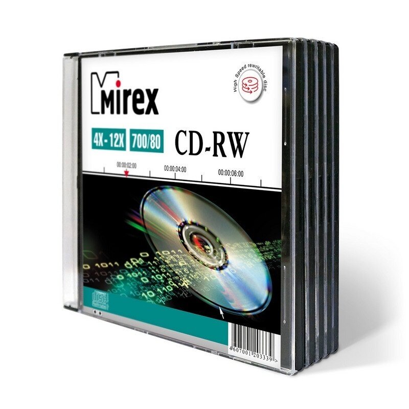Компакт-диск Mirex CD-RW, 0,7 гб, 4x-12x, Slim box, 5 шт (UL121002A8F)