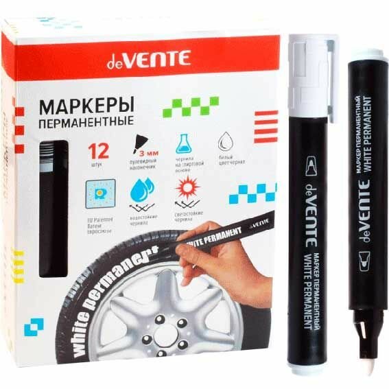 Перманентный маркер deVENTE белый, пулевидный, 3 мм (5043002)