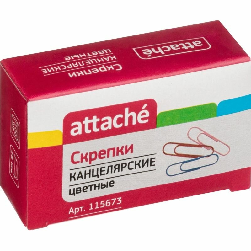 Скрепки Attache цветные, 28 мм, полимер, 100 штук