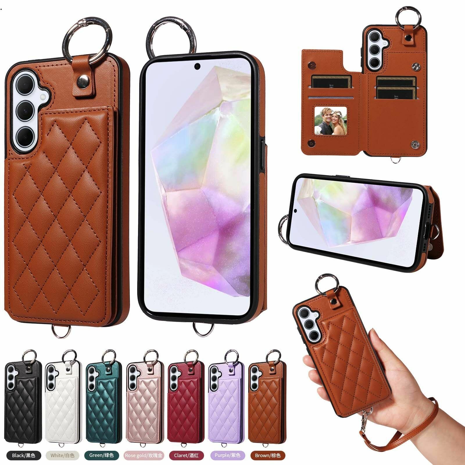 Кожаный чехол для Samsung Galaxy A35 5G (Самсунг Галакси A35 5G) Модный чехол-кошелек для телефона для девочек и женщин с пряжкой-кольцом/отделениями для карт/руку ремешок