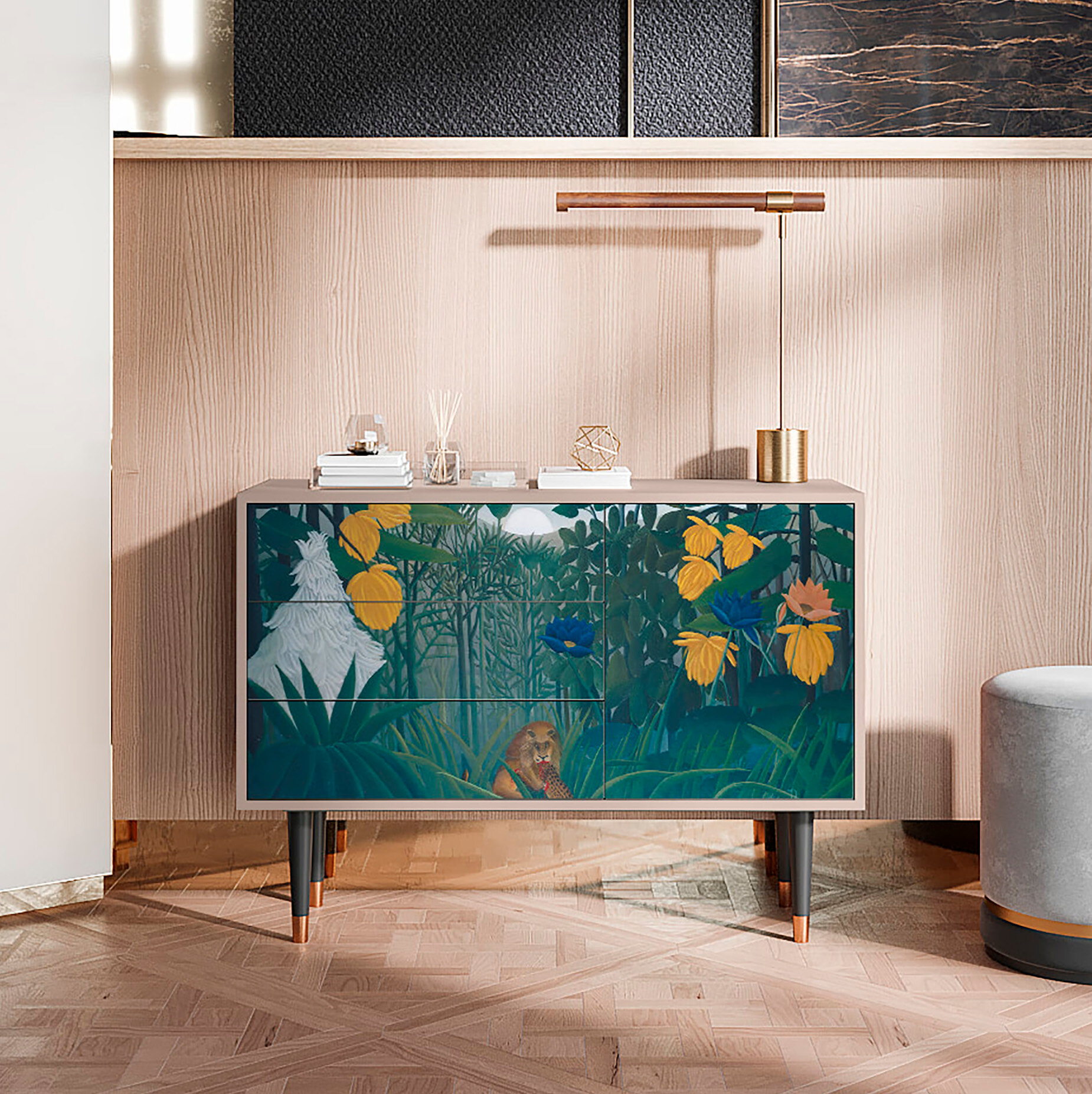 Комод - STORYZ - S3 The Repast of the Lion by Henri Rousseau, Размер - 115 x 84 x 41 см, Цвет корпуса - , Бежевый