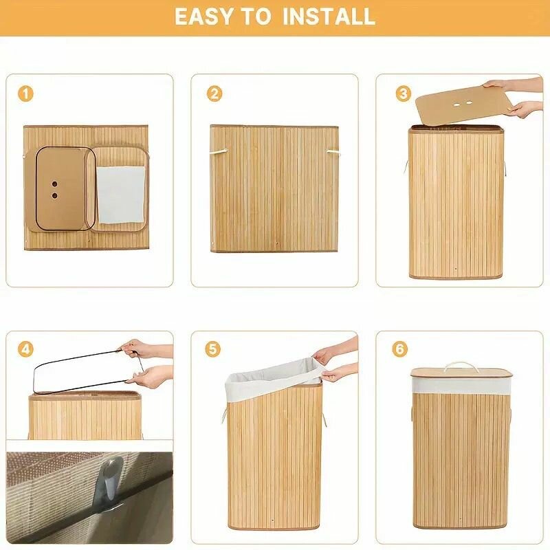 Бак для белья бамбуковый, с крышкой, корзина для белья в ванную, 50х40х30 см1**