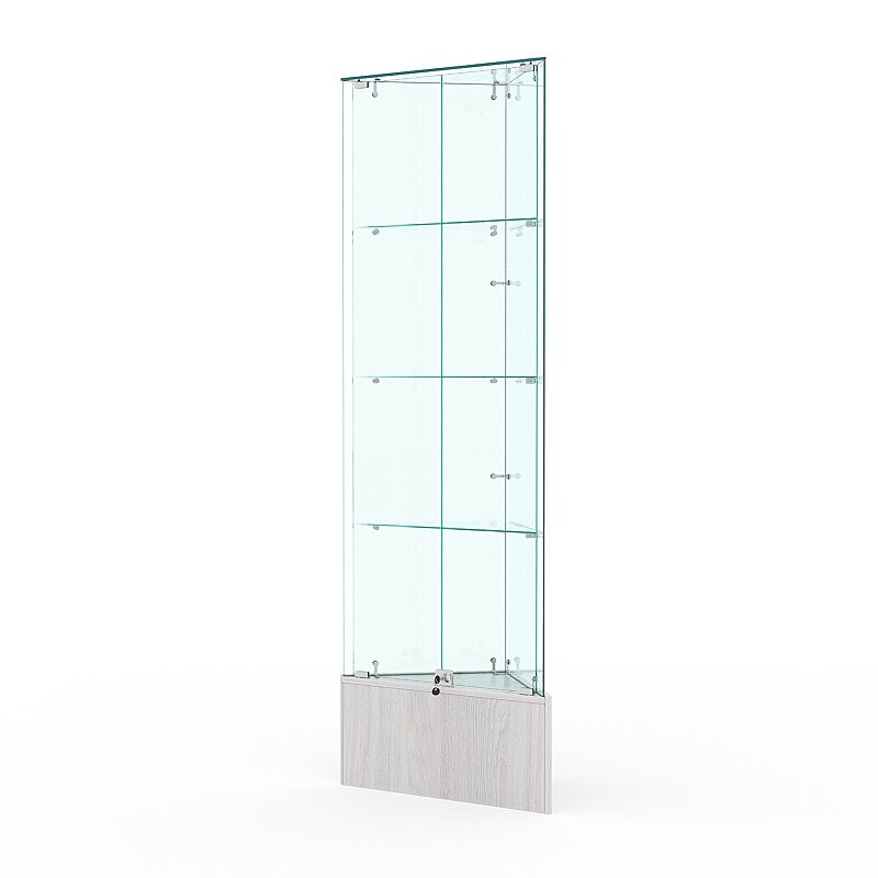 Витрина стеклянная "истра" угловая №10-У трехгранная, (с дверками, бока - стекло), Ясень Анкор светлый - U31104