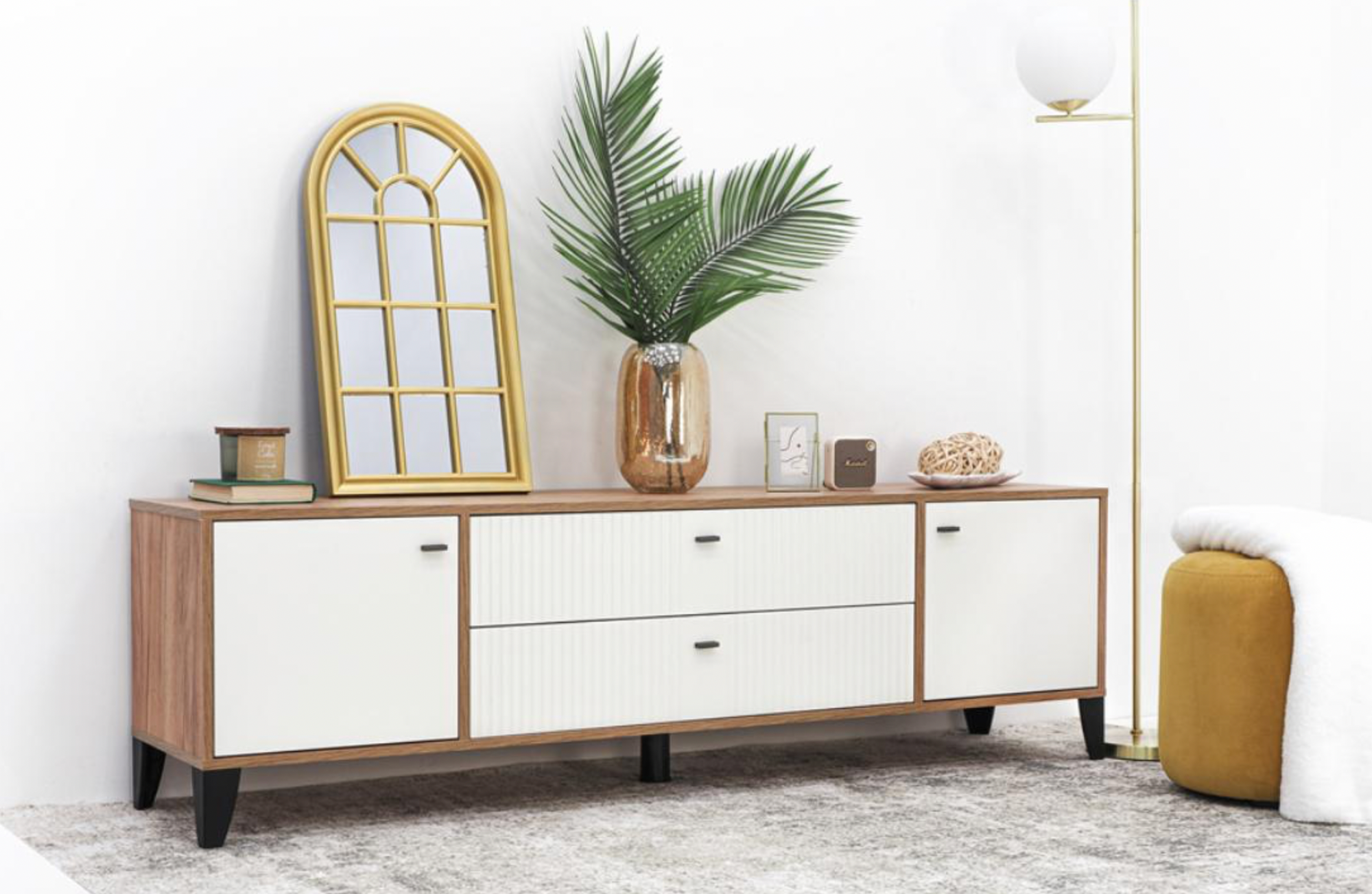 Тумба ТВ Парус-10, дуб крафт золотой/карбон фарфор