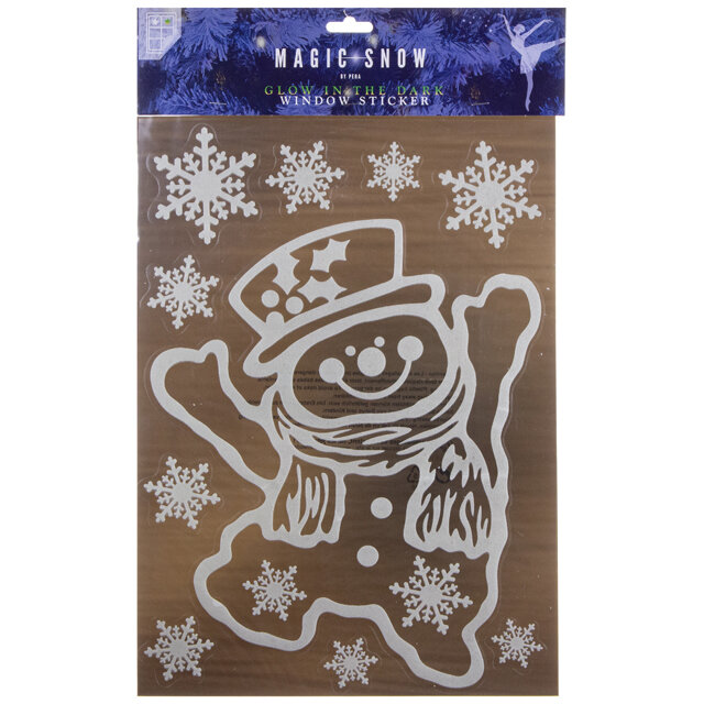 Светящиеся в темноте наклейки Танцующий Снеговик 40*30 см, Peha, RD-50150