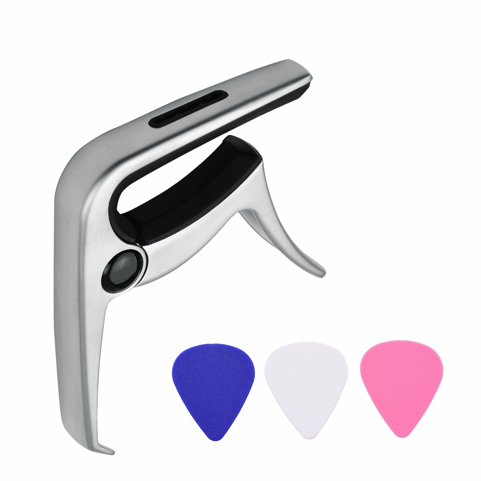 TC-02 Multifunctional Guitar Capo Zinc Alloy with Bridge Pin Puller Pick Slot 3pcs Picks for Acoustic Electric Guitars Bass