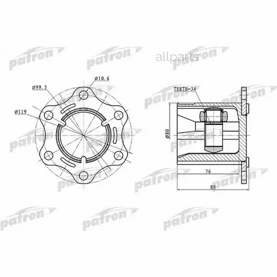 PATRON PCV5004 ШРУС внутр к-кт AUDI: A3, SKODA: OCTAVIA, VW: PASSAT B6/GOLF V, VI/TOURAN 2.0TDI 04-