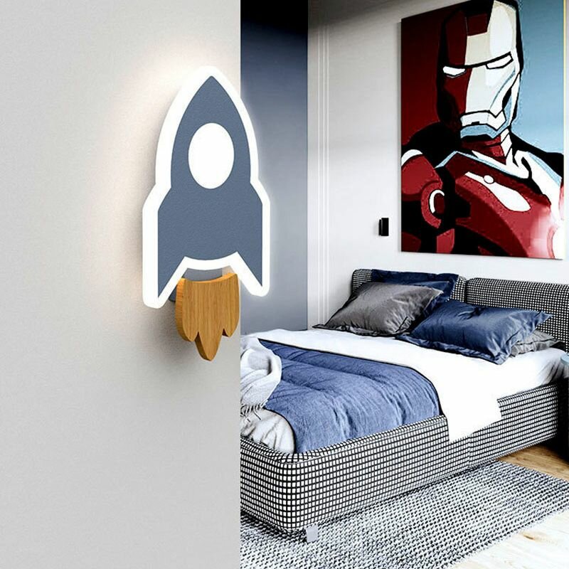 Современный креативный светодиодный настенный светильник в форме мультяшной ракеты в детской спальне, декорирующий прикроватные тумбочки, бра для детей
