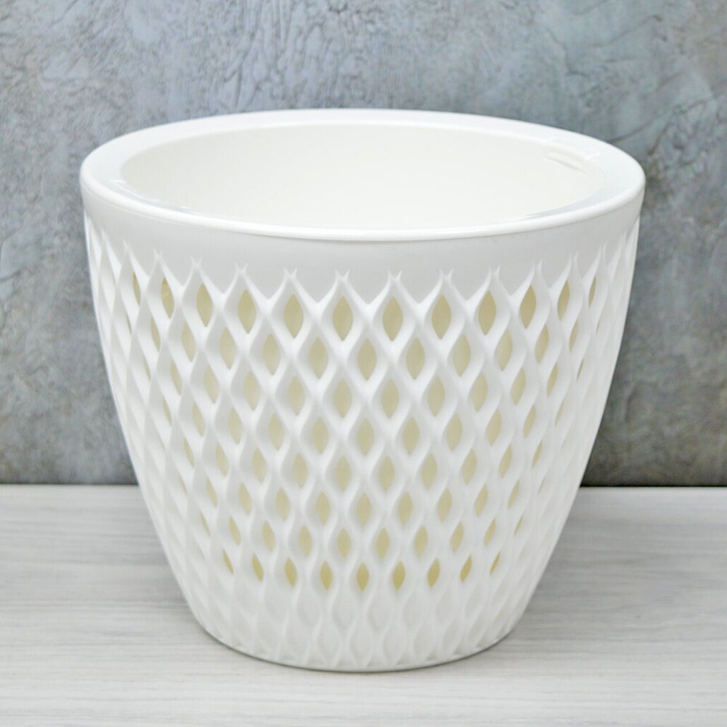 Кашпо пластиковое с дренажной системой, 3л, белый, рельефный узор