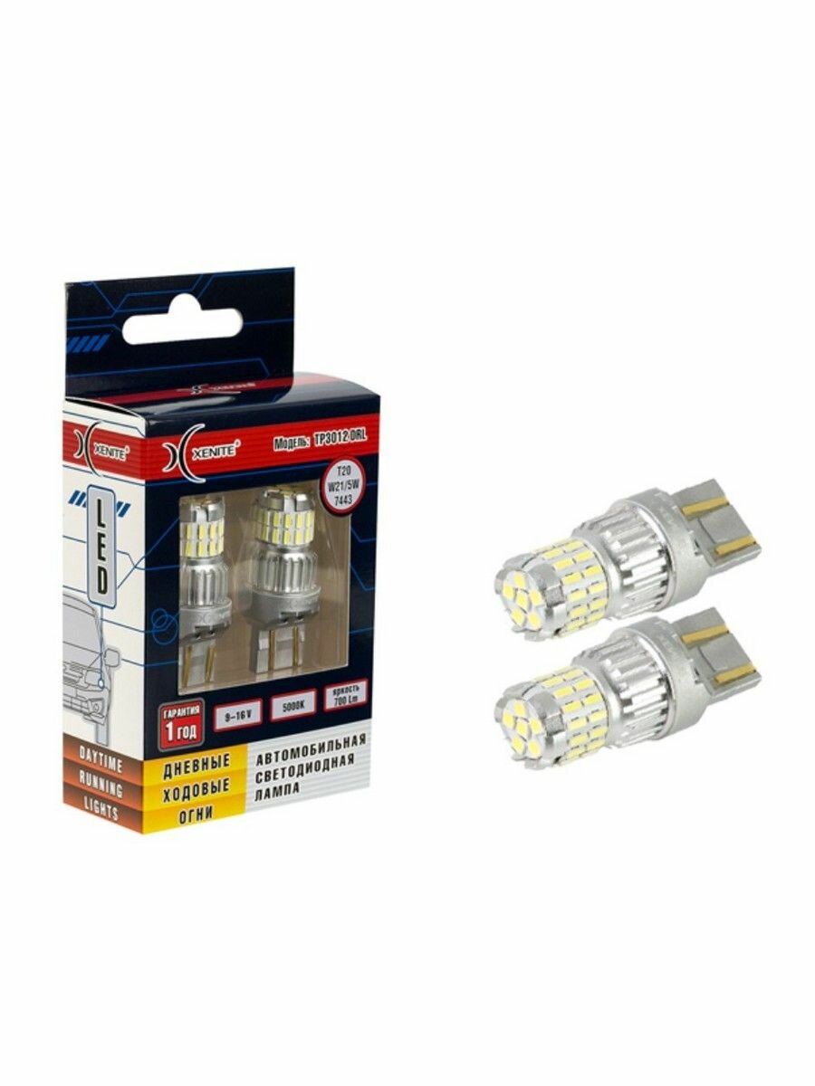 Лампа светодиодная Т20 W21/5W (TP3012 DRL) W3x16q 12V (2 шт.), Xenite 1009683