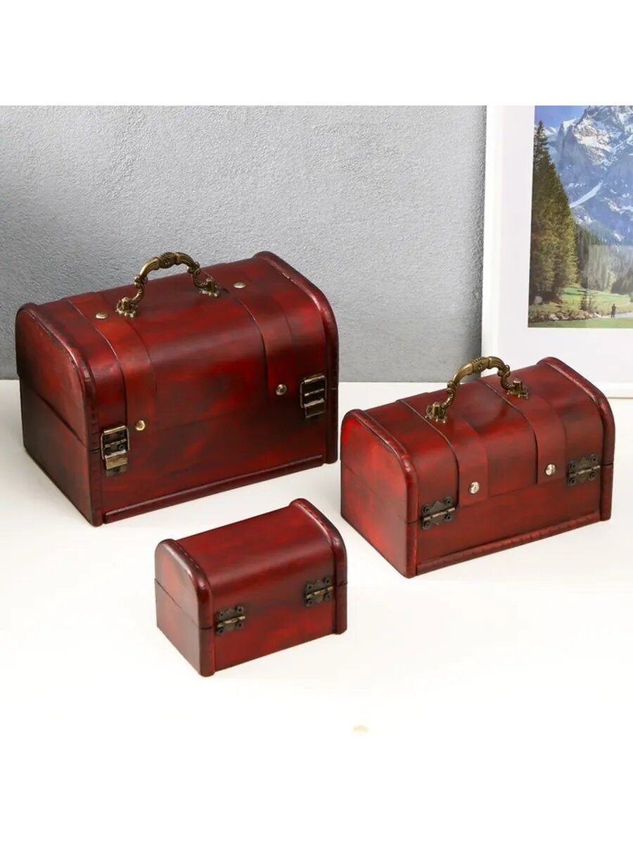 Деревянные шкатулки в винтажном стиле — набор из 3 шт.