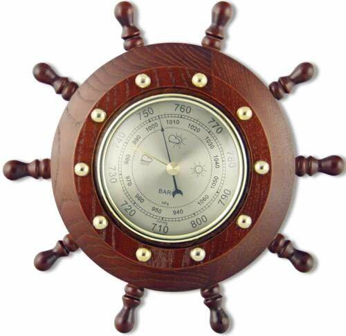 Барометр штурвал сувенирный Dш 22см; Dб 9см бук, латунь, немецкий механизм Германия KSVA-С-5-Б