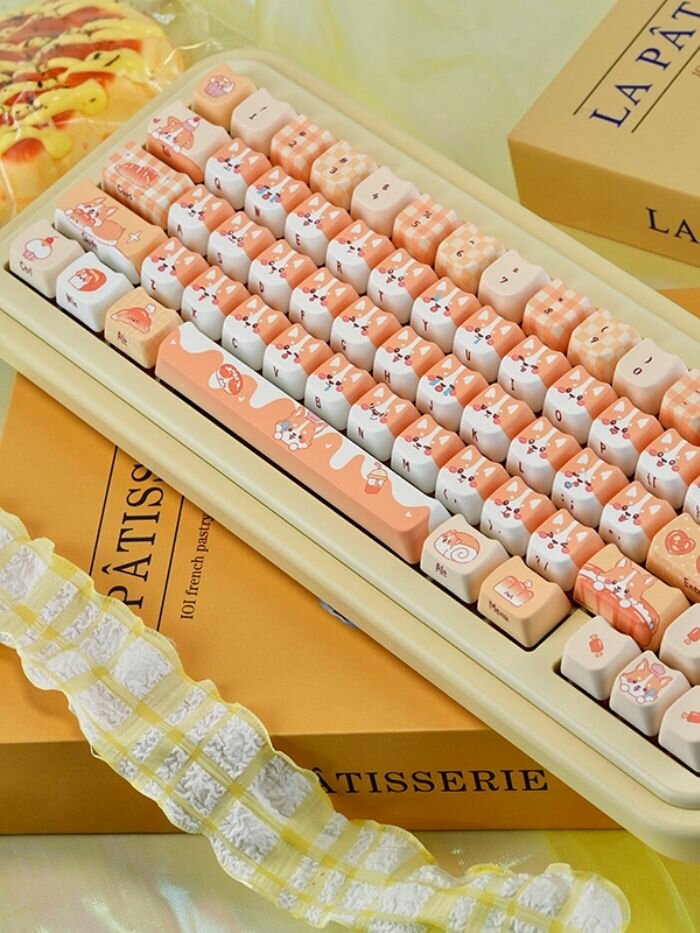 Кейкапы для механической клавиатуры PBT клавиши, тема<Хлеб и корги>, Кейкапы с кошачьей головой