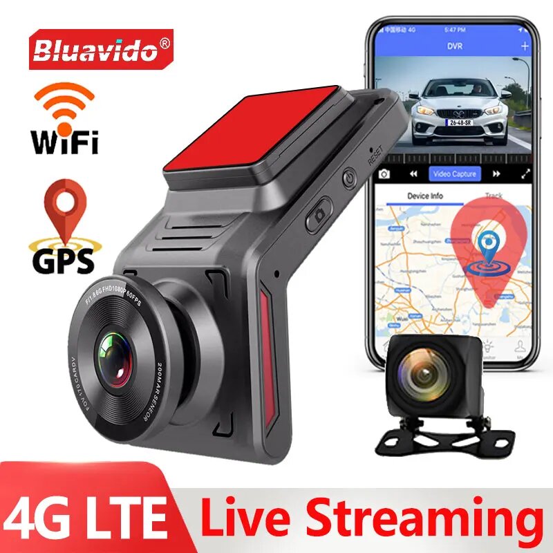 4G SIM-камера для видеорегистратора GPS FHD 1080P, двойная запись, удаленная прямая трансляция, 24-часовой парковочный монитор, автомобильная дорожная камера, видеорегистратор, точка доступа Wi-Fi Нет